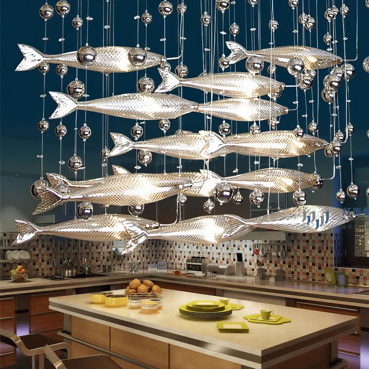 Gia - Hanging Silver Flying Fish Ceiling Chandelier – Abode Jungle