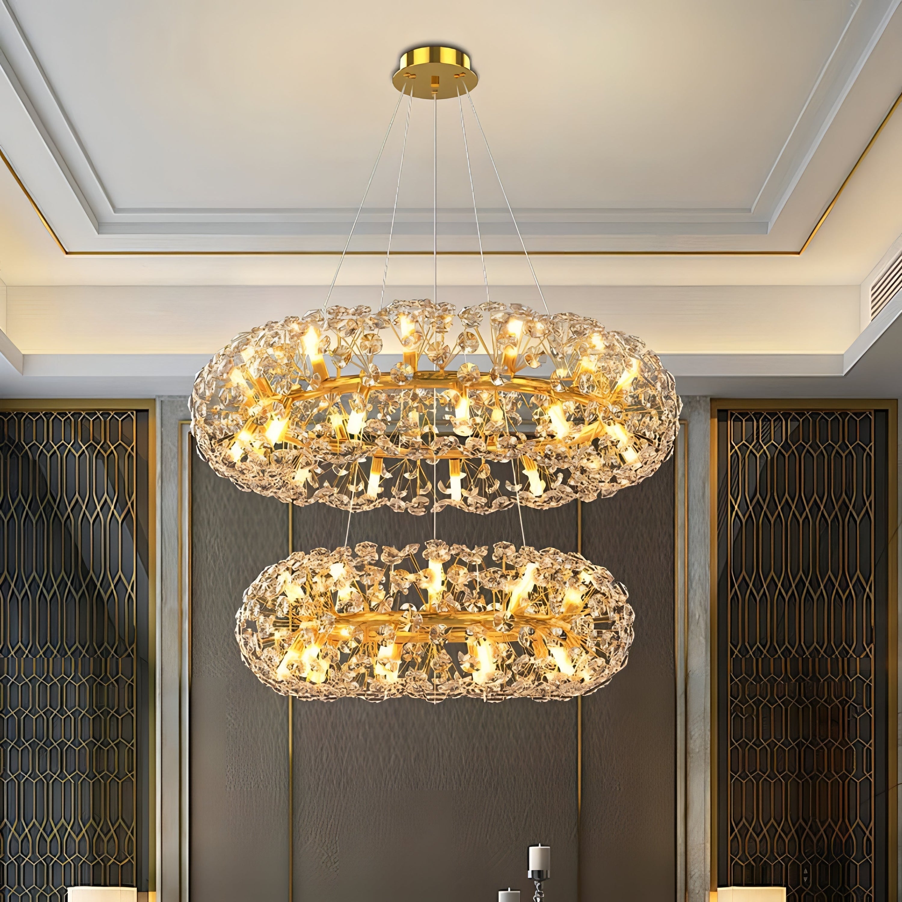 Abdiel - Glass Dandelion Gold Frame Round Clear Crystal Ceiling Light ...