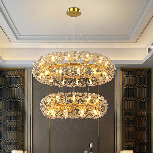 Abdiel - Glass Dandelion Gold Frame Round Clear Crystal Ceiling Light ...