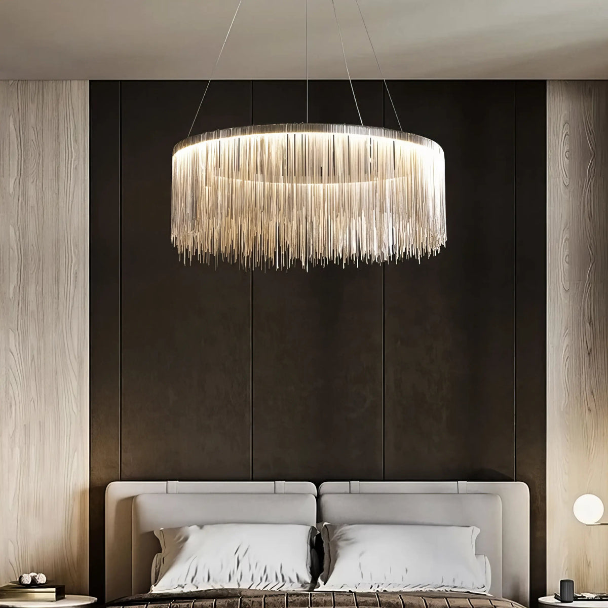 Brita - Modern Hanging Tassel Round Silver Ceiling Chandelier – Abode ...