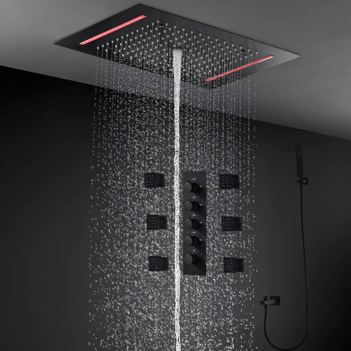 Remy - Rainfall Ceiling Shower Set with Ambient Lighting & Side Jets ...