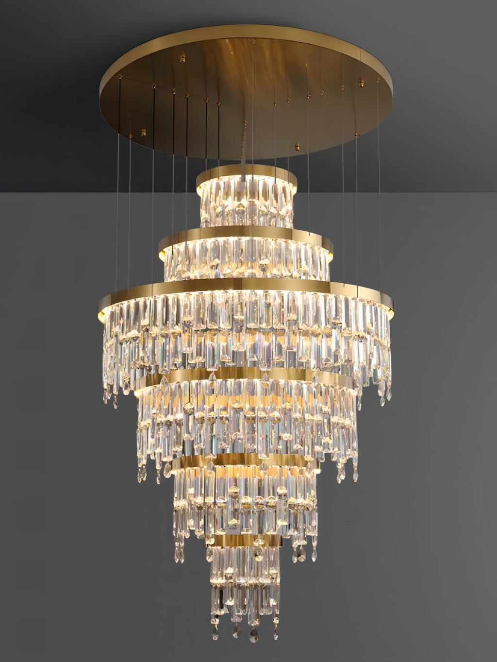 Asa - Gold Round Patterned Tiered Glass Ceiling Light Chandelier ...