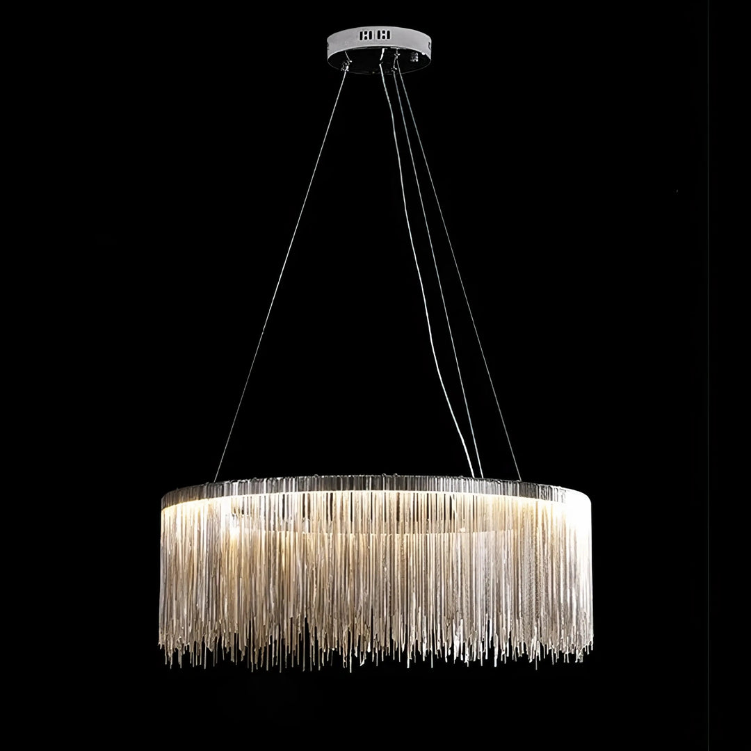 Brita - Modern Hanging Tassel Round Silver Ceiling Chandelier – Abode ...