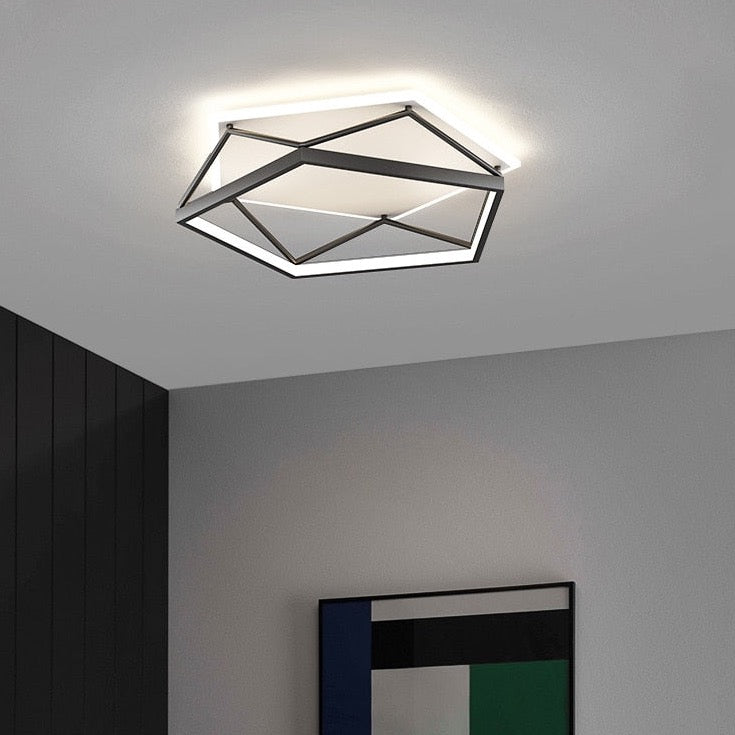 Velia - Modern Industrial Style Black Metal Hexagon LED Ceiling Light ...