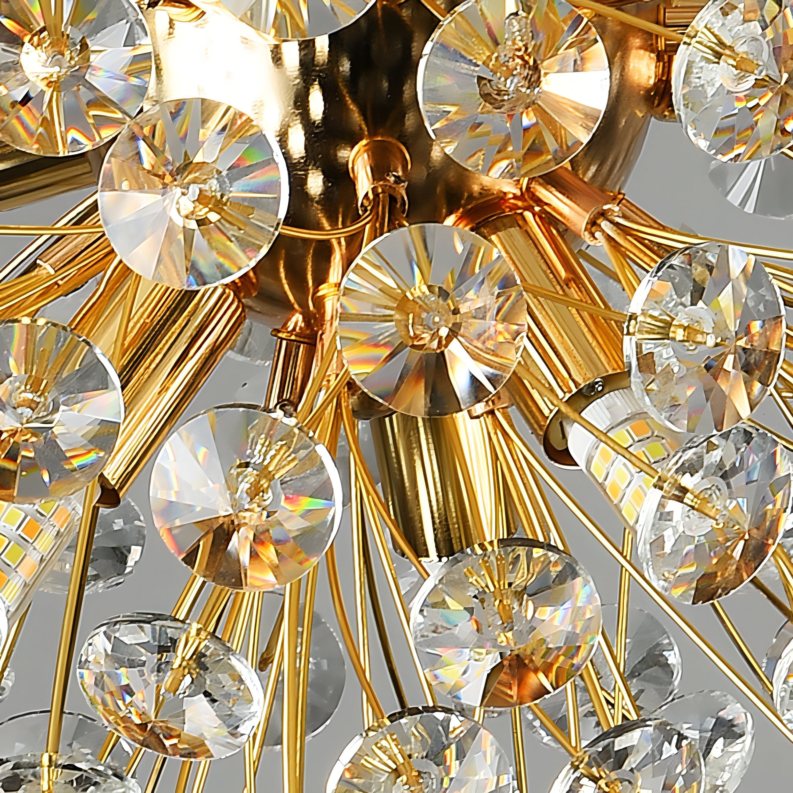 Abdiel - Glass Dandelion Gold Frame Round Clear Crystal Ceiling Light ...